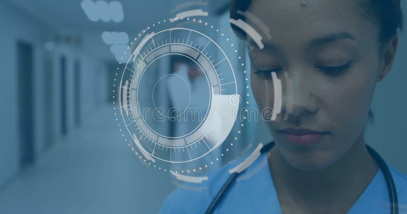 Image of Data Processing and Scope Scanning Over Biracial Female Doctor ...