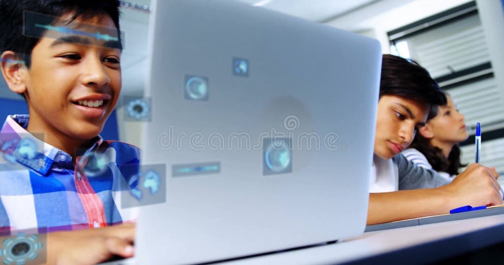 Image of Data Processing with Scope Scanning Over Biracial Male Student ...