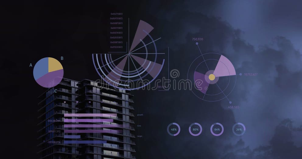 Image of Data Processing with Scope Scanning Over Building and Storm ...