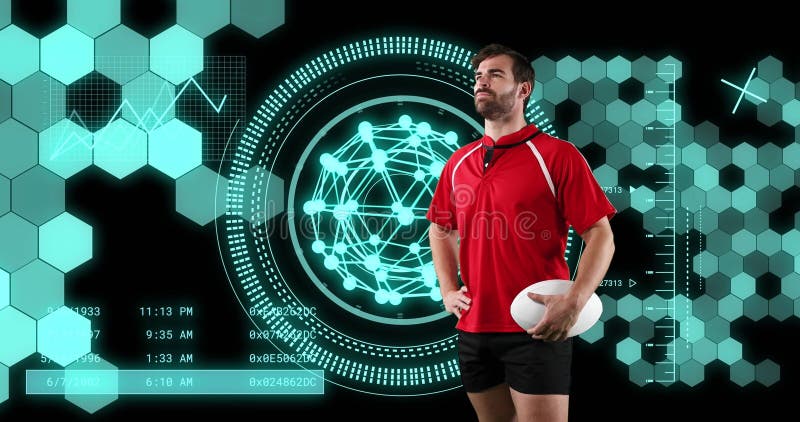 Image of Data Processing and Scope Scanning Over Caucasian Male Rugby ...