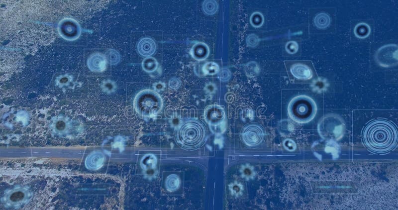 Image of Data Processing with Scope Scanning Over Landscape Stock Photo ...