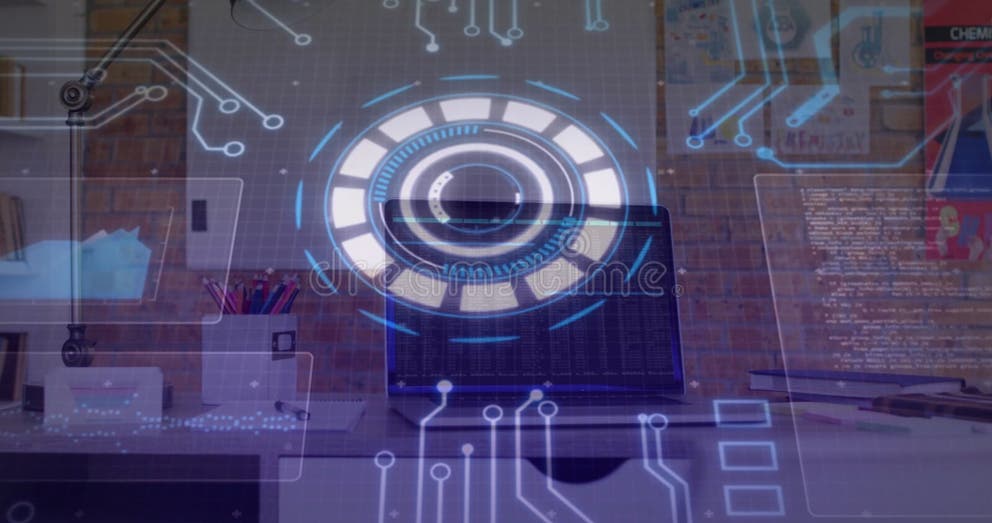 Image of Data Processing with Scope Scanning Over Laptop on Desk in ...