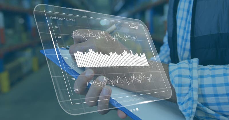 Image of Data Processing on Screen Over Caucasian Man Working in ...