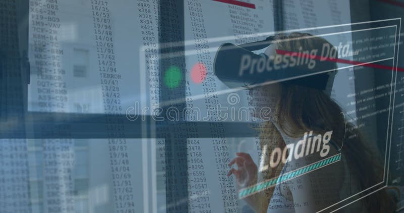 Image of Data Processing on Screen Over Woman Using Vr Headset Stock ...