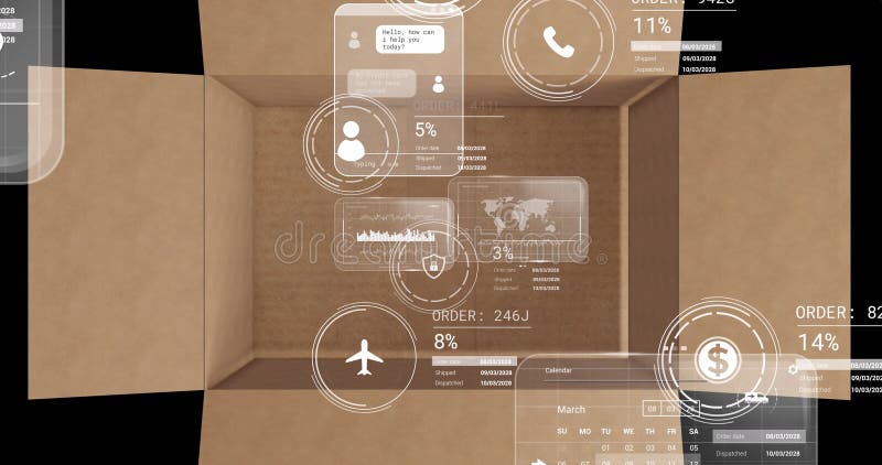Image of Data Processing on Screens Over Cardboard Box Stock Image ...