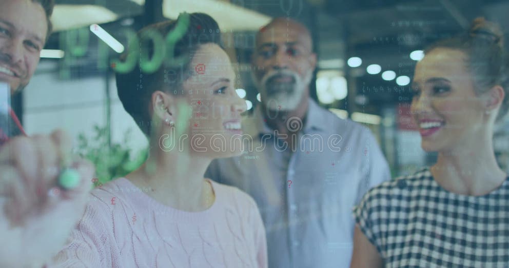 Image of Data Processing and Shapes Over Diverse Colleagues Discussing ...