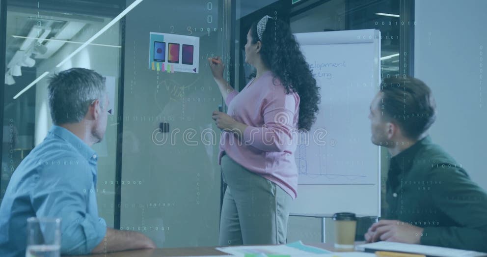 Image of Data Processing and Shapes Over Diverse Colleagues Discussing ...