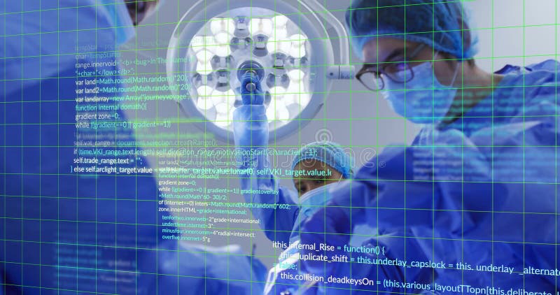 Image of Data Processing and Shapes Over Diverse Surgeons Wearing Face ...