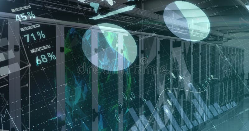 Image of Data Processing and Shapes Over Server Room Stock Illustration ...