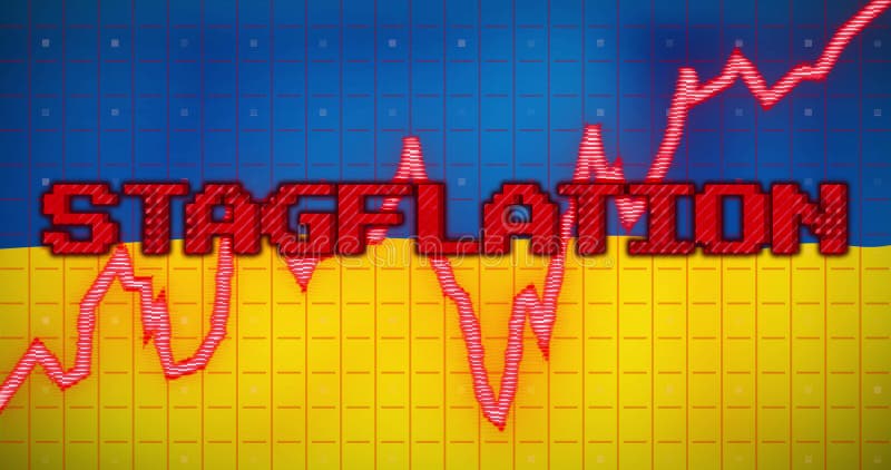 Image of Data Processing and Stagflation Text Over Flag of Ukraine ...
