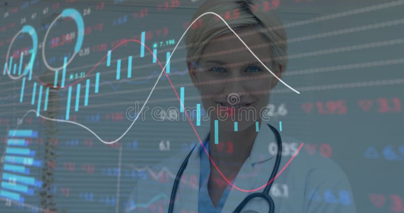 Image of Data Processing and Statistics Over Female Doctor with ...