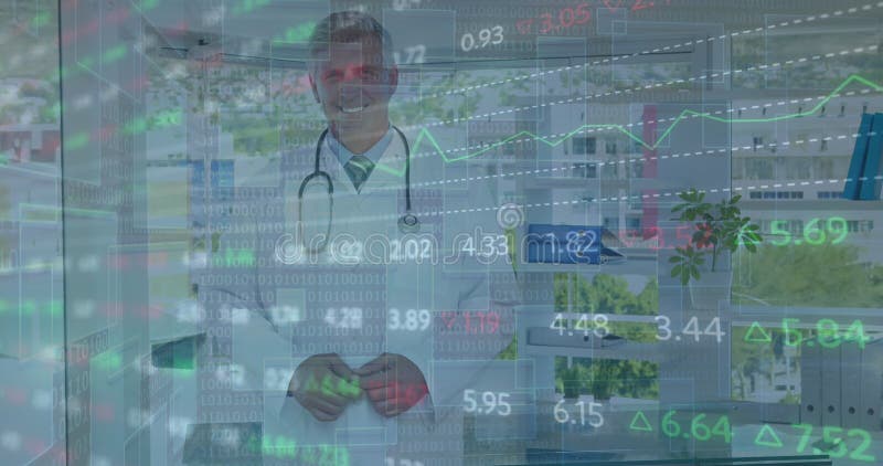 Image of Data Processing and Statistics Over Male Doctor with ...