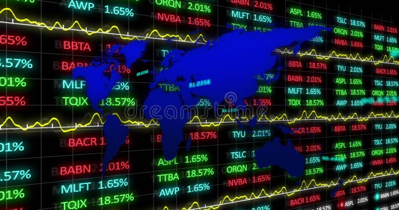 Image of Data Processing and Stock Market Over World Map on Black ...