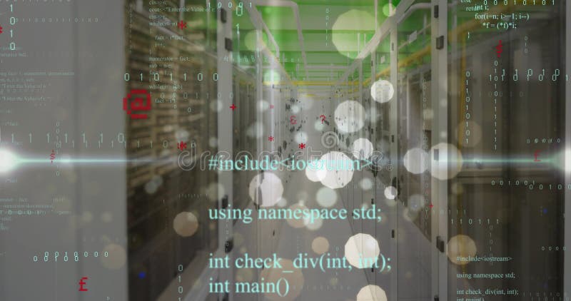 Image of Data Processing, Symbols, White Spots and Light Trails Against ...