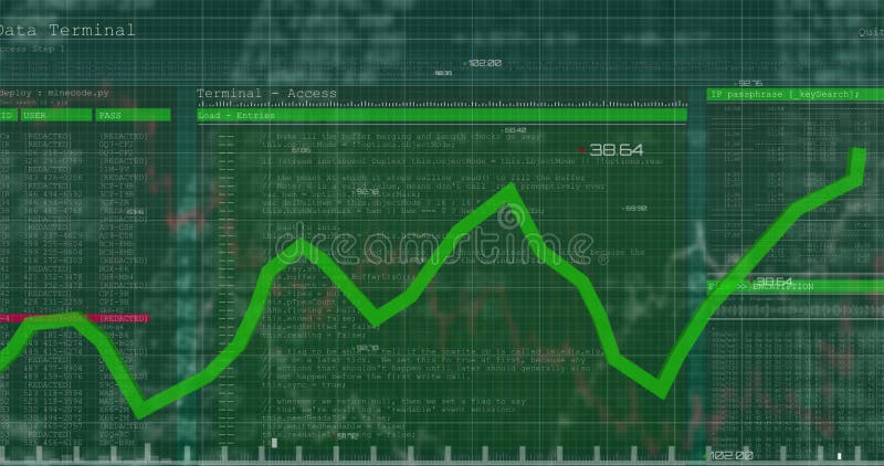 Image of Data Processing and Text Over Green Lights of Computer Server ...
