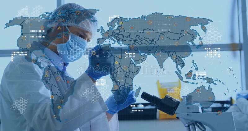 Image of Data Processing and World Map Over Caucasian Male Scientist ...