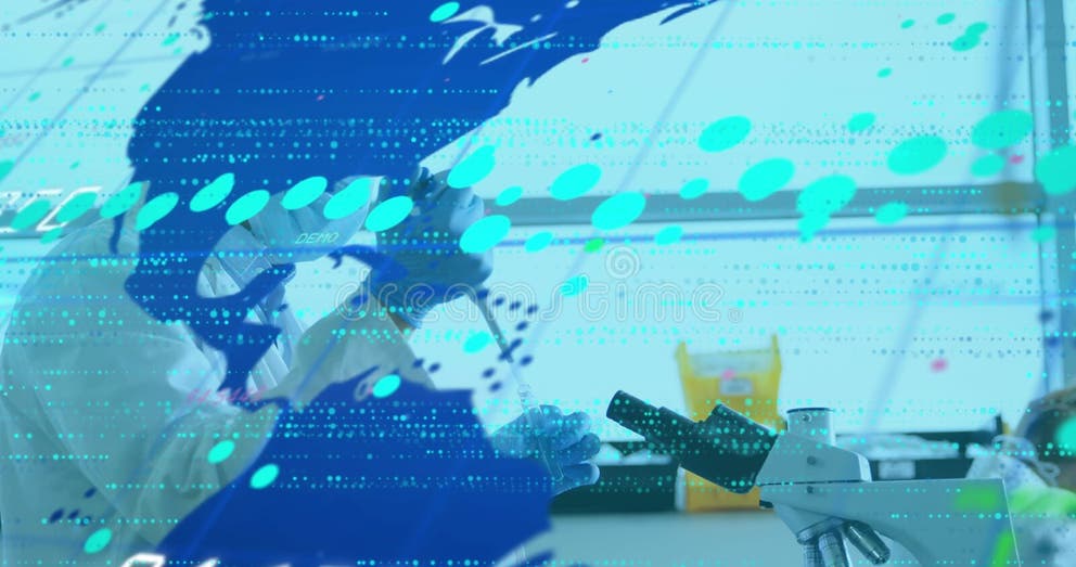 Image of Data Processing and World Map Over Caucasian Male Scientist in ...