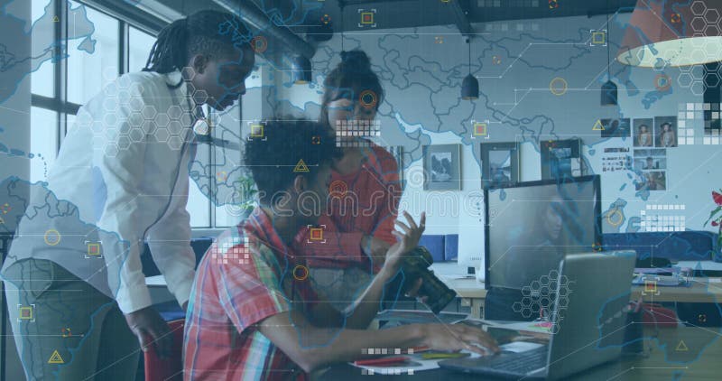 Image of Data Processing and World Map Over Diverse Business People ...