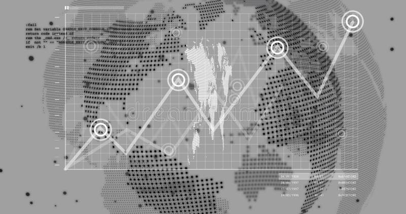 Image of Data Processing and World Map Over Globe on Grey Background ...
