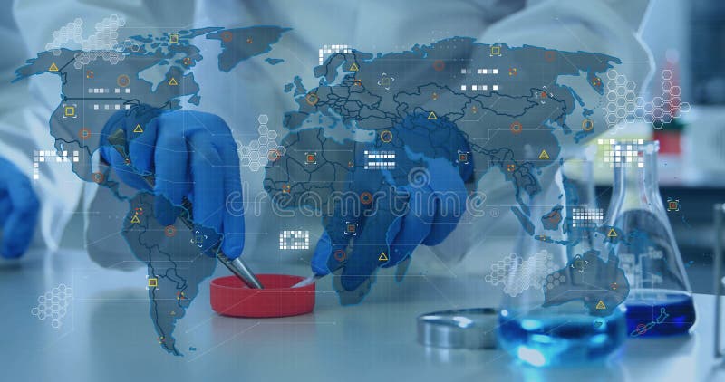Image of Data Processing and World Map Over Male Scientist Stock Image ...