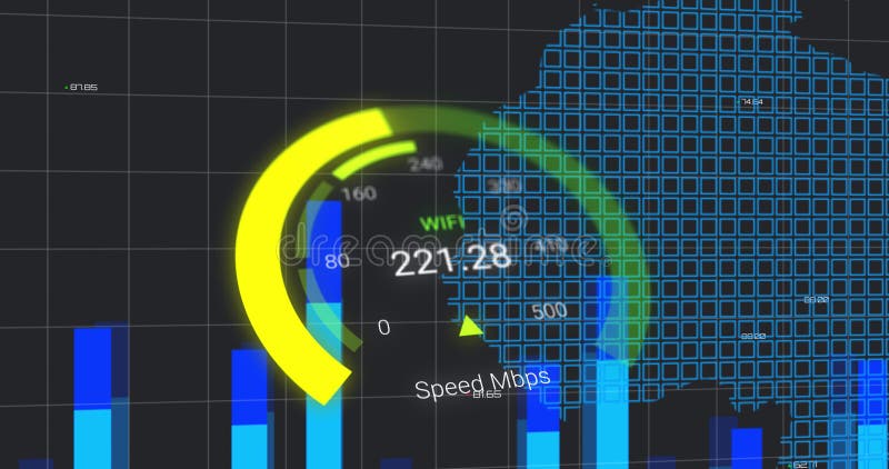 Image of Data Processing and World Map Over Speedometer Stock ...