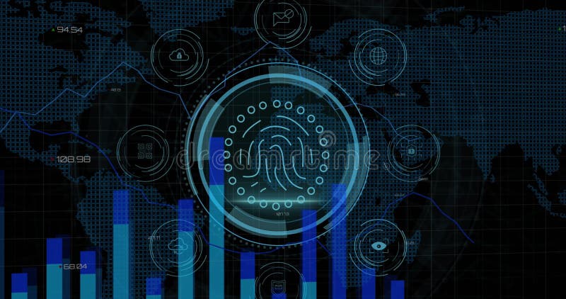 Image of Data Protection and Fingerprint in Circle Over Graph on Black ...