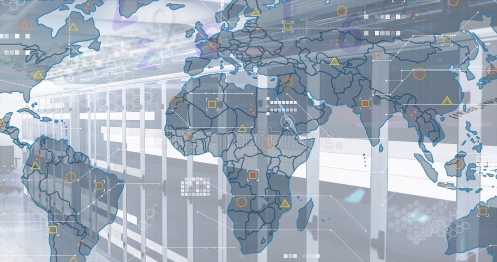 Image of Data and World Map Over Servers Stock Image - Image of data ...