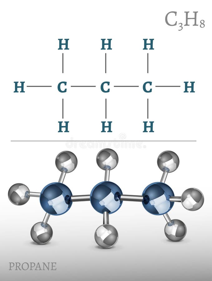 Propane, C3H8, Modèle De Molécule Et Formule Chimique Illustration de ...