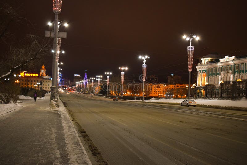 View of a Decorated City in Winter Night Stock Photo - Image of angels ...