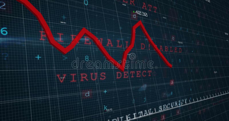 Image of Decreasing Red Diagram Over Data Processing and Numbers on the ...