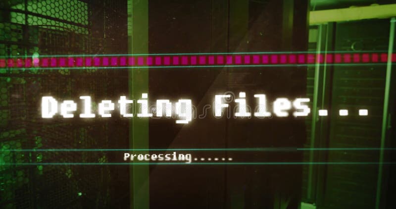 Image of Deleting Files, Processing Text on Interface Screen Over Computer Server Room Stock ...