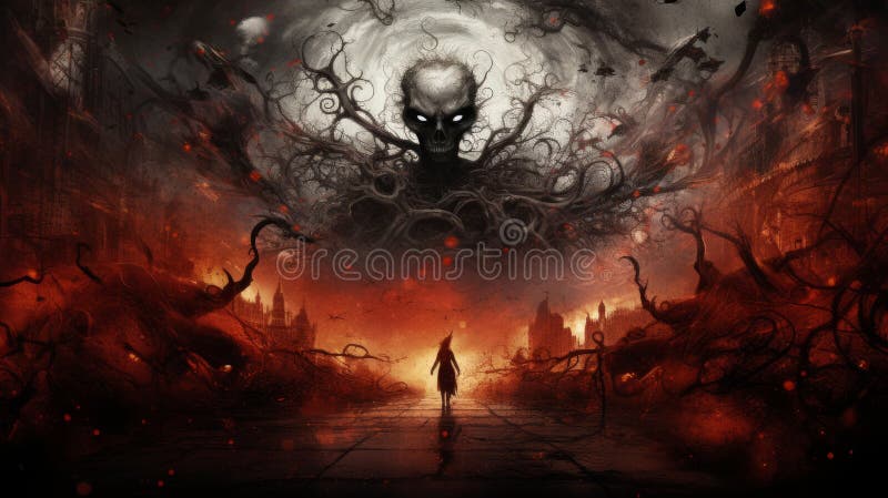 An Image of a Demon Standing in Front of a Dark Background Stock ...