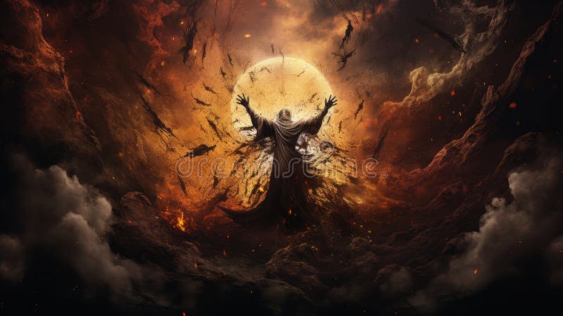 An Image of a Demon Standing in Front of a Full Moon Stock Illustration ...