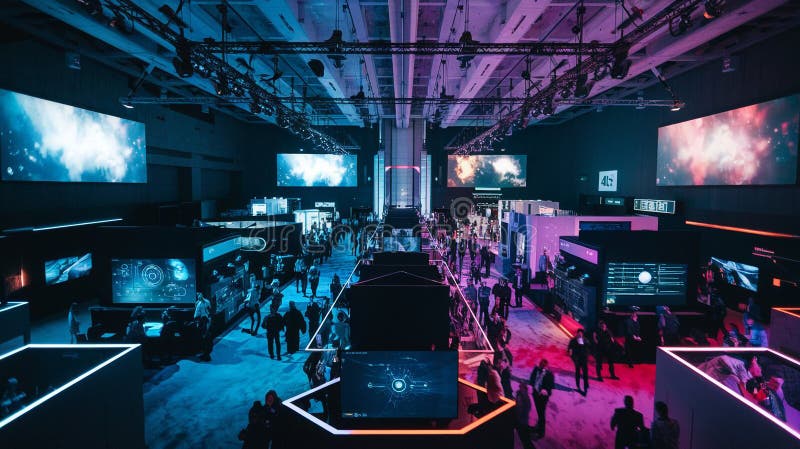 Tech Conference Event Crowded Trade Show Exhibits Stock Illustration ...