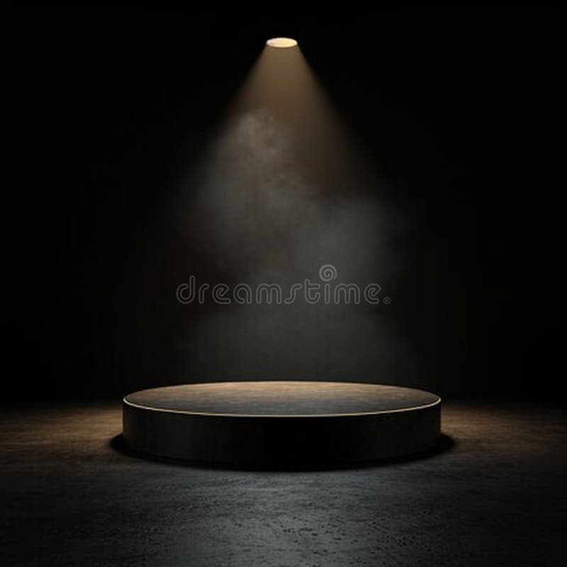 Dark Studio Setting with Spotlight and Empty Circular Platform Stock ...