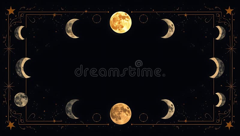 Celestial Border Featuring Moon Phases and Stars Stock Illustration ...