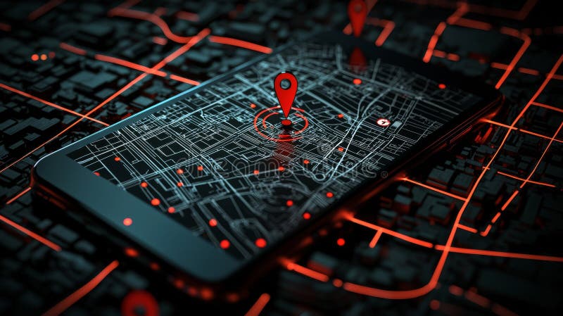 Digital Map Virtual Boundaries Location Pin Mobile Device Stock Photos ...