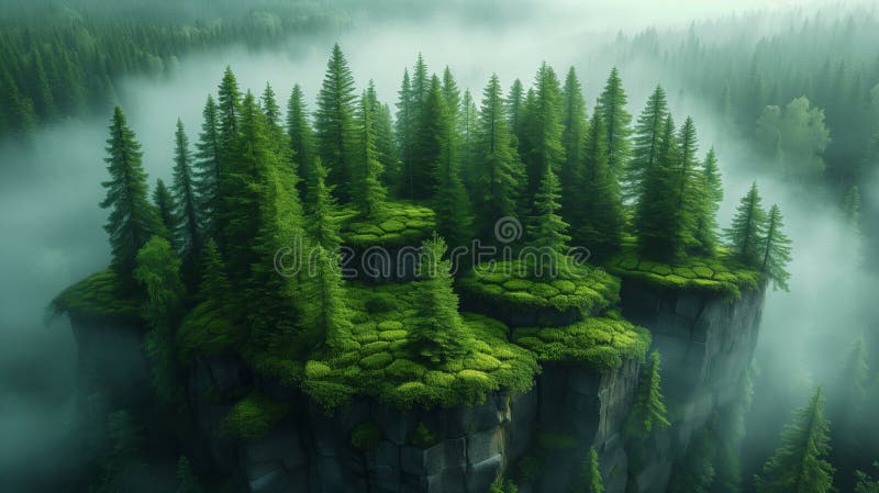 Mystical Landscape of a Forested Area Surrounded by Mist Stock Photo ...