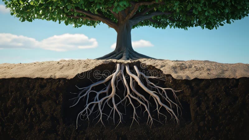Image Depicting a Tree S Cross-section with Visible Roots and Distinct ...