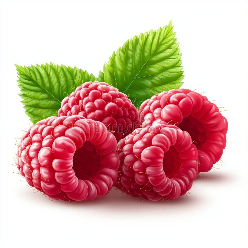 Image Depiction of Raspberries with Leaves, Isolated on a Transparent ...