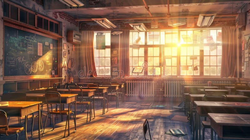 Abandoned Classroom at Sunset - Generative AI Stock Photo - Image of ...