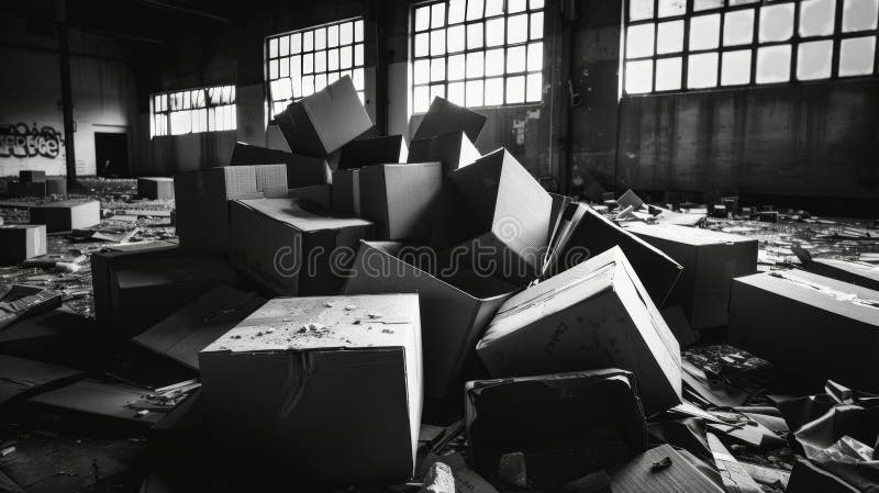 Abandoned Warehouse with Cardboard Boxes, Generative AI Stock Image ...