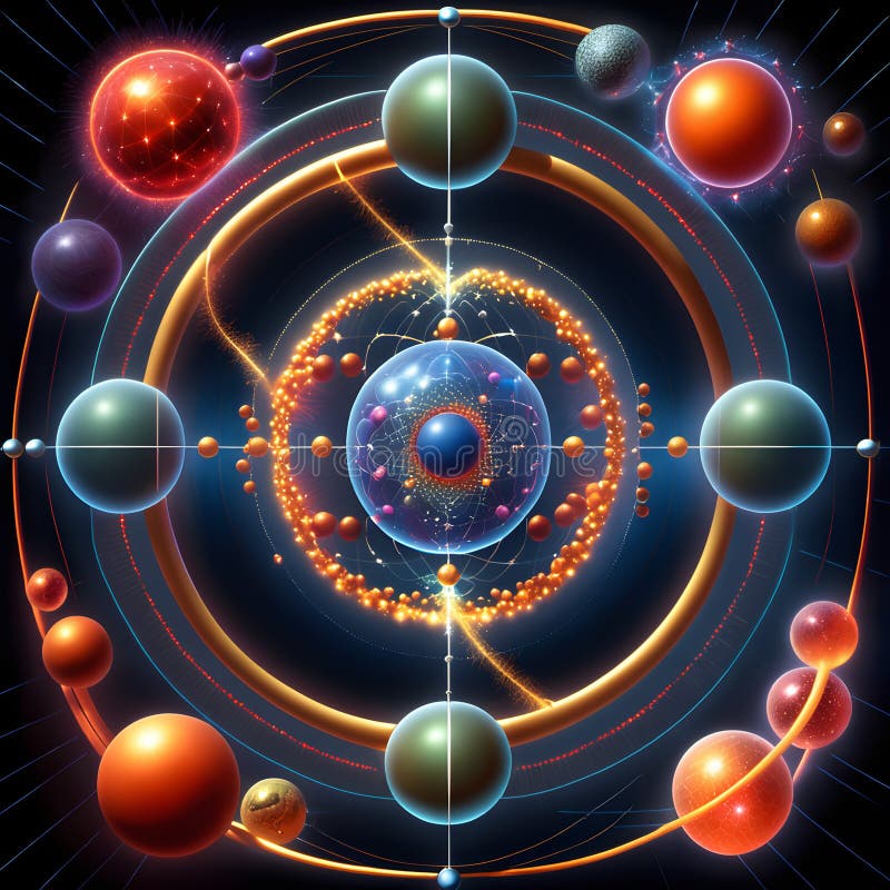 Futuristic Atomic Structure with Glowing Core and Orbital Paths Stock ...