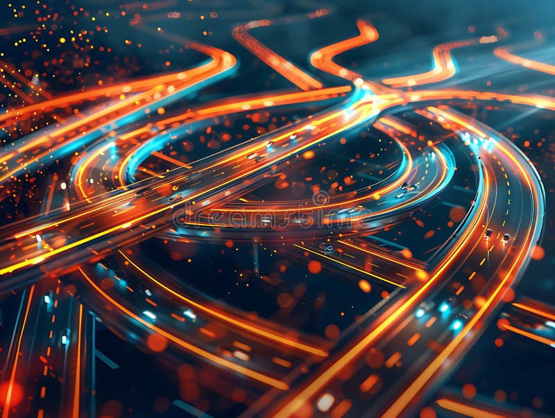 Abstract Highway and Roads Network Connecting Urban Cityscape with ...