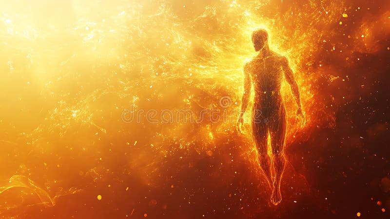 A Glowing Humanoid Figure is Surrounded by Fiery Energy Stock ...