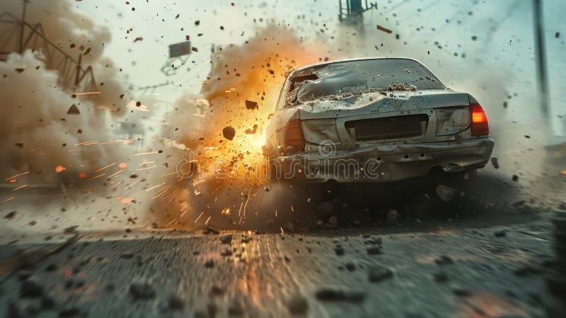 Roadway Disaster: Aftermath of Devastating Car Crash Stock Illustration ...