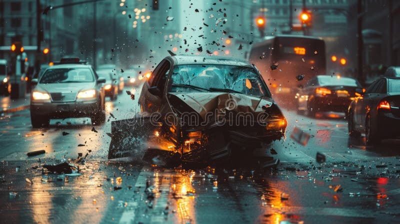Urban Car Crash Chaos: a Dramatic Collision Scene Stock Illustration ...