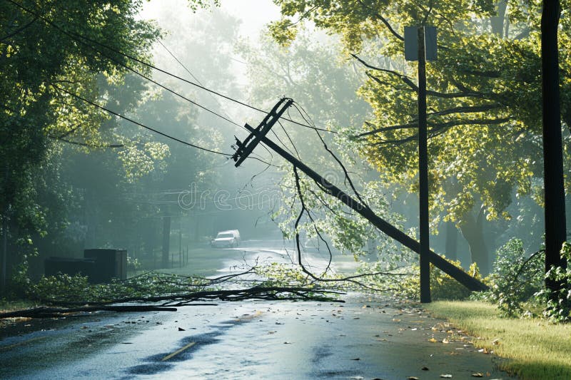 Storm Damage Serene Aftermath Fallen Power Lines Road Blocked Natures ...