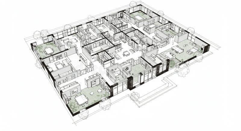 The Image Depicts an Architectural Floor Plan of a Large, Complex ...