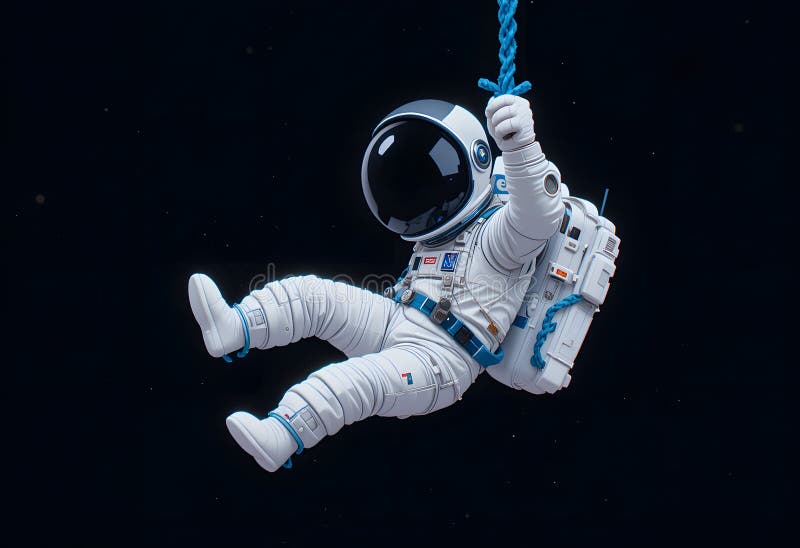 Astronaut Hanging on a Rope in Outer Space Stock Illustration ...